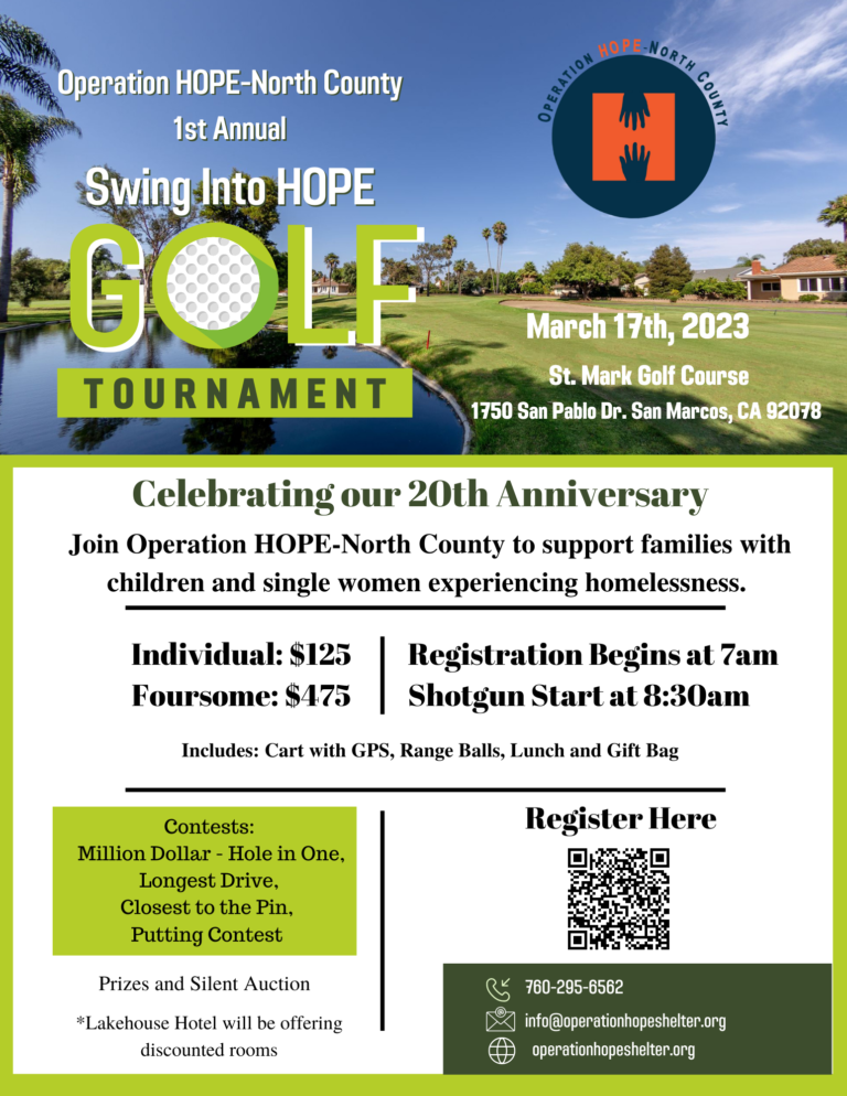 Swing into HOPE 20 Year Anniversary Golf Tournament - North County ...